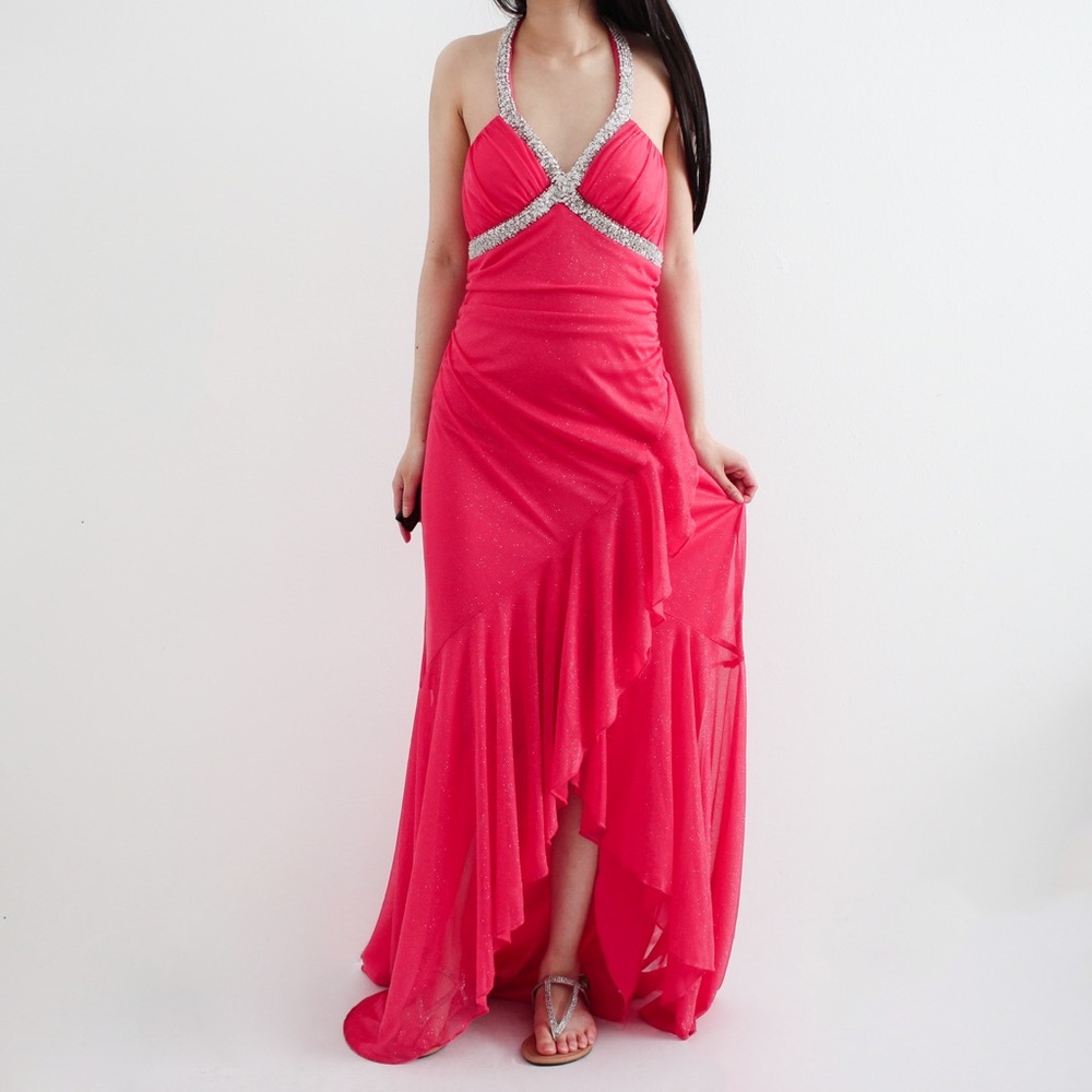 Y2k Hot Pink Glitter Formal Prom Dress Gown - Gem